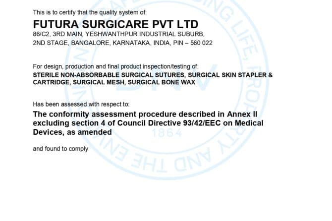 CE Certificate Class 2B - Dolphin Sutures